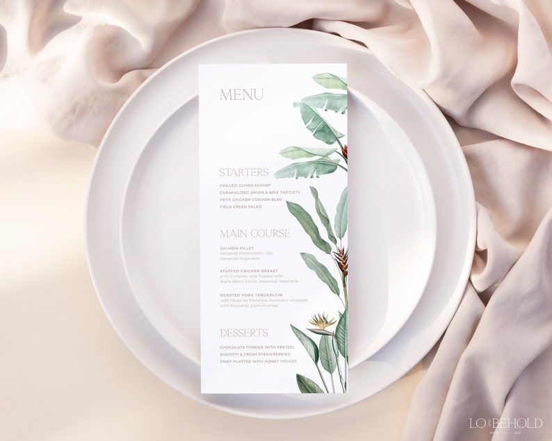 PARADISE | Tropical Menu Template Editable Template Instant Download ...