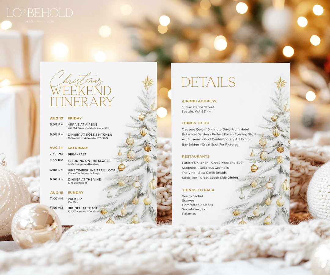 Christmas Weekend Itinerary Template, Holiday Travel Schedule ...