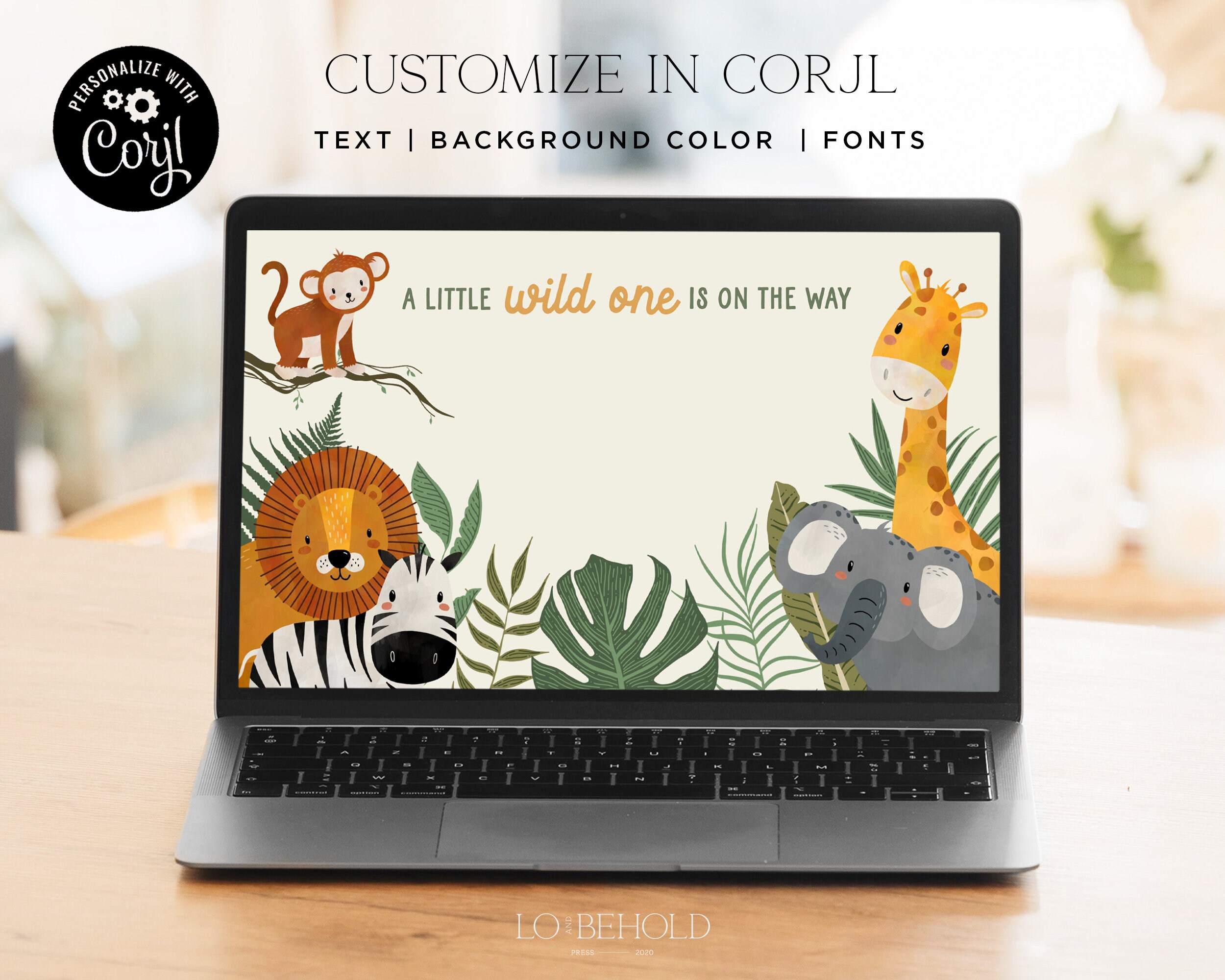Zoom Background Baby Shower, Virtual Baby Shower, Safari Virtual ...