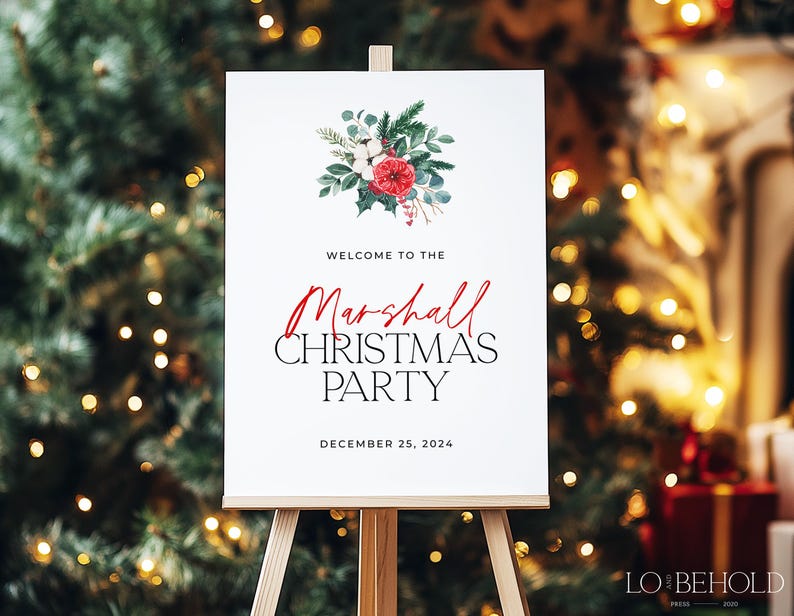 Editable Christmas Party Sign, Personalized Holiday Welcome Sign ...