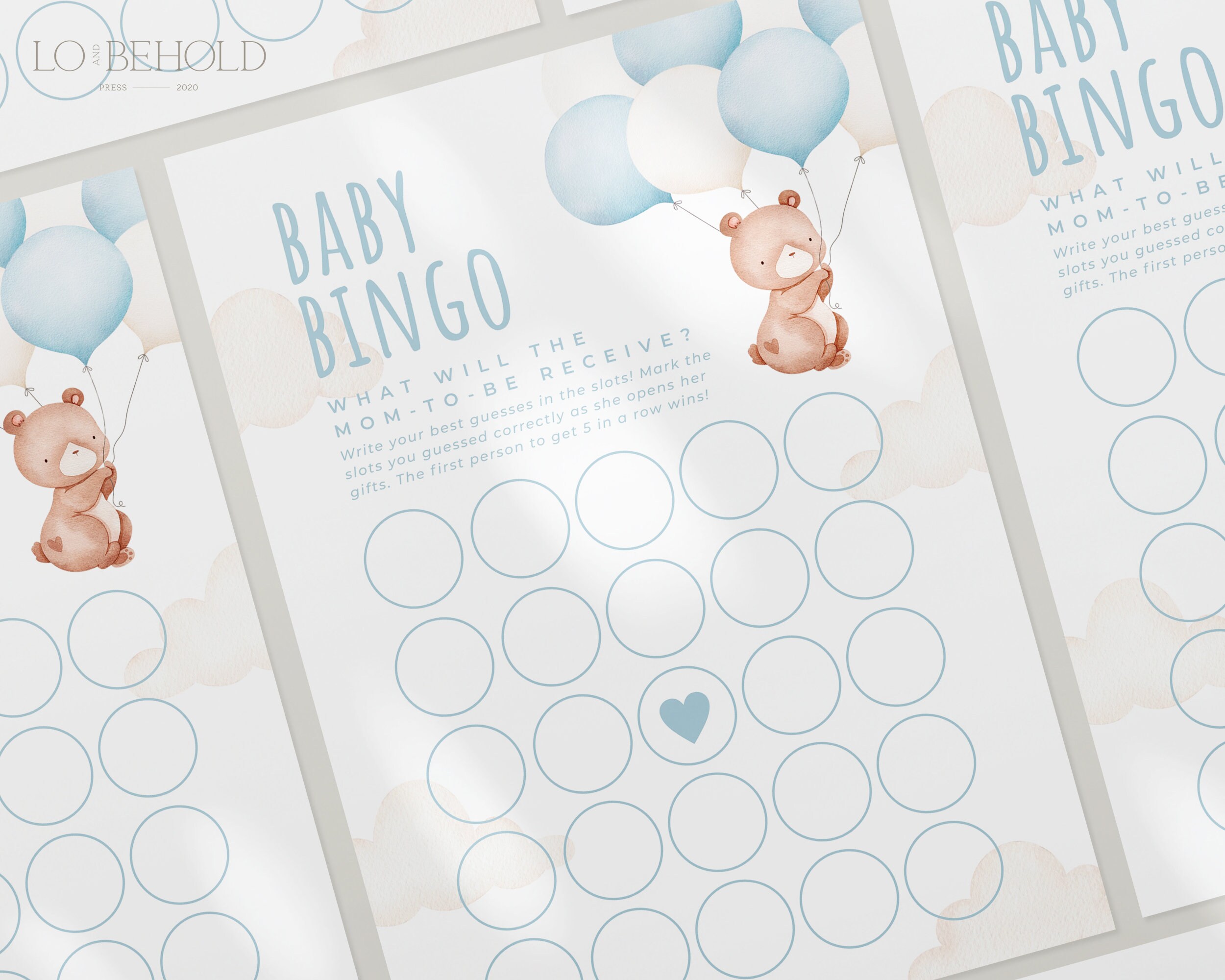 TEDDY Blue Bear Baby Bingo Game Template Download Bear With | Etsy