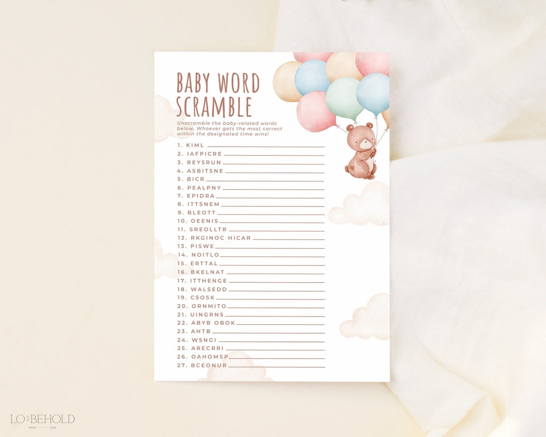 TEDDY | Baby Word Scramble Game Editable Template DIY Instant Download ...