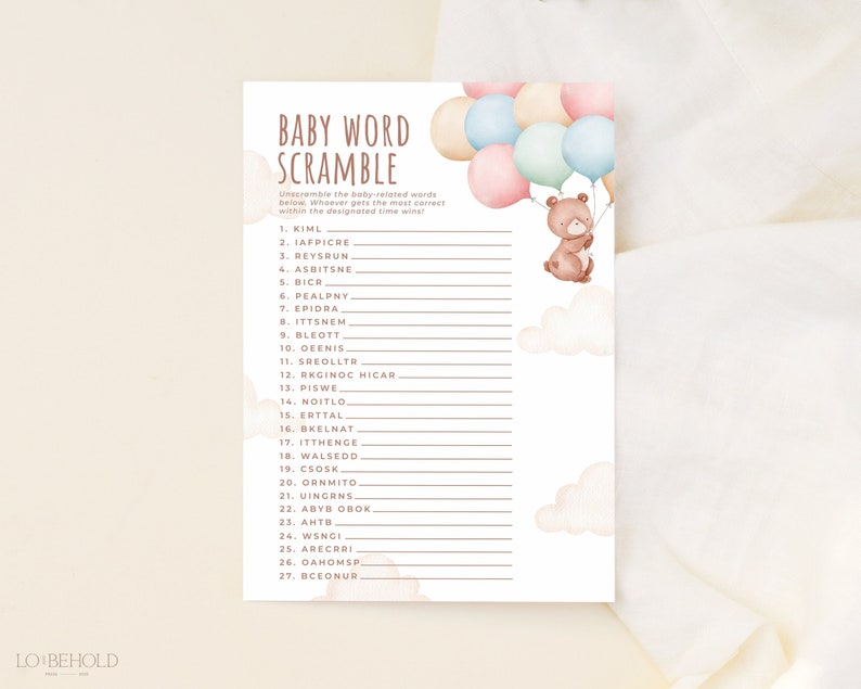TEDDY | Baby Word Scramble Game Editable Template DIY Instant Download ...