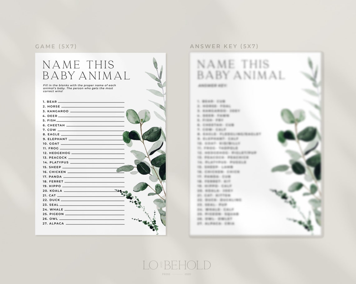 CYPRESS | Name the Baby Animal Baby Shower Game Template Download ...