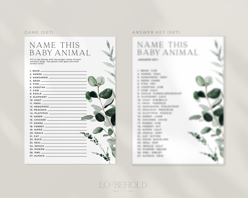 CYPRESS Name the Baby Animal Baby Shower Game Template - Etsy