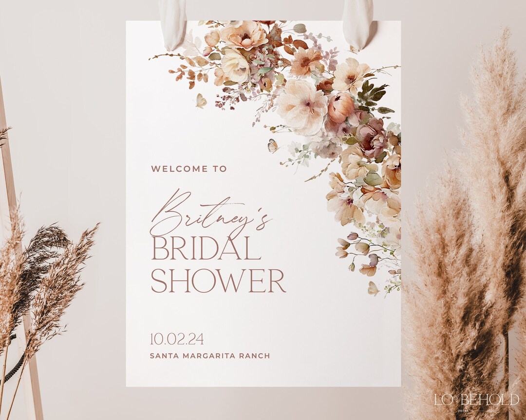 Bridal Shower Welcome Sign Template, Boho Autumn Floral Welcome Sign ...
