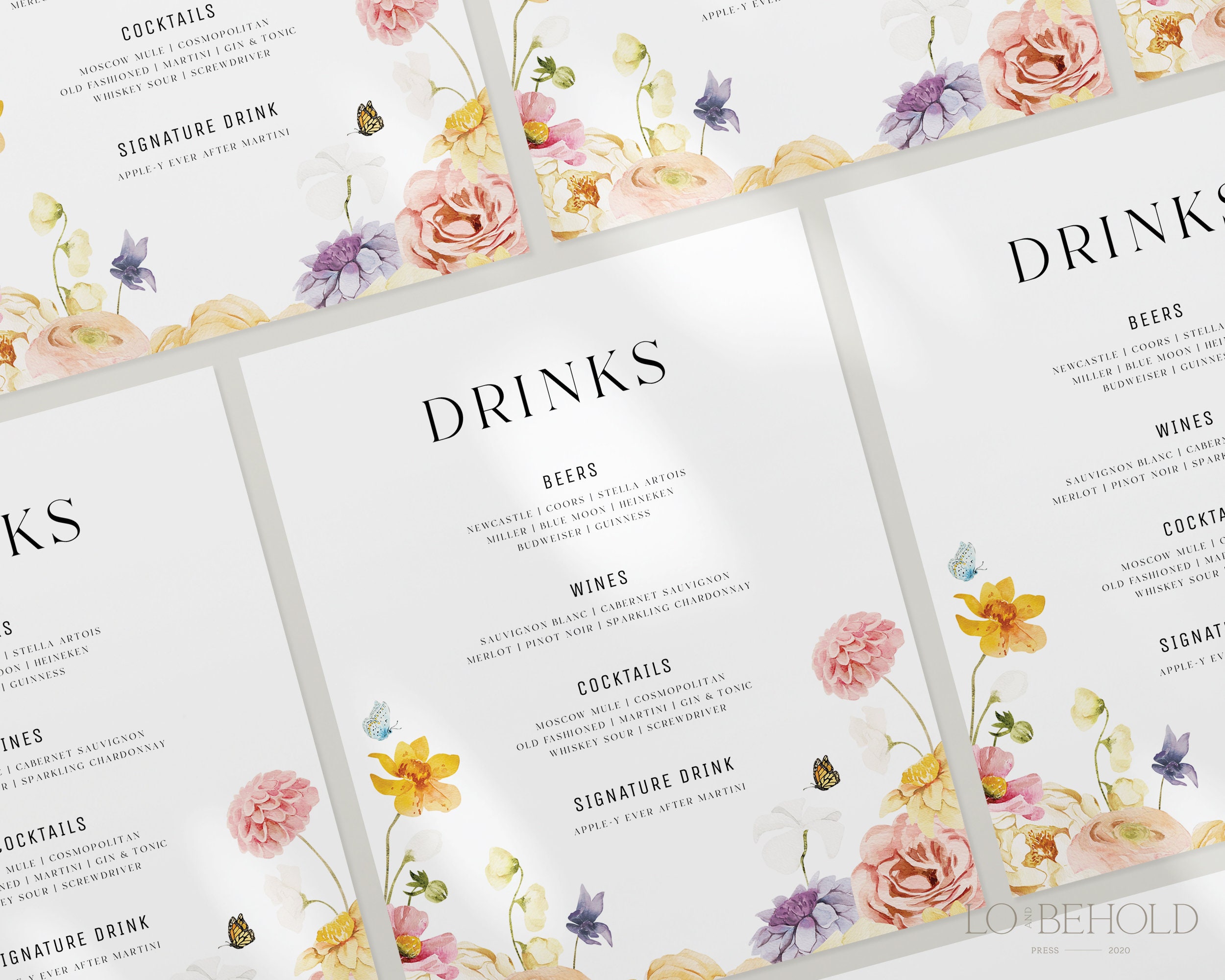 BLOOM Floral Wedding Bar Menu Sign Template DIY Instant - Etsy