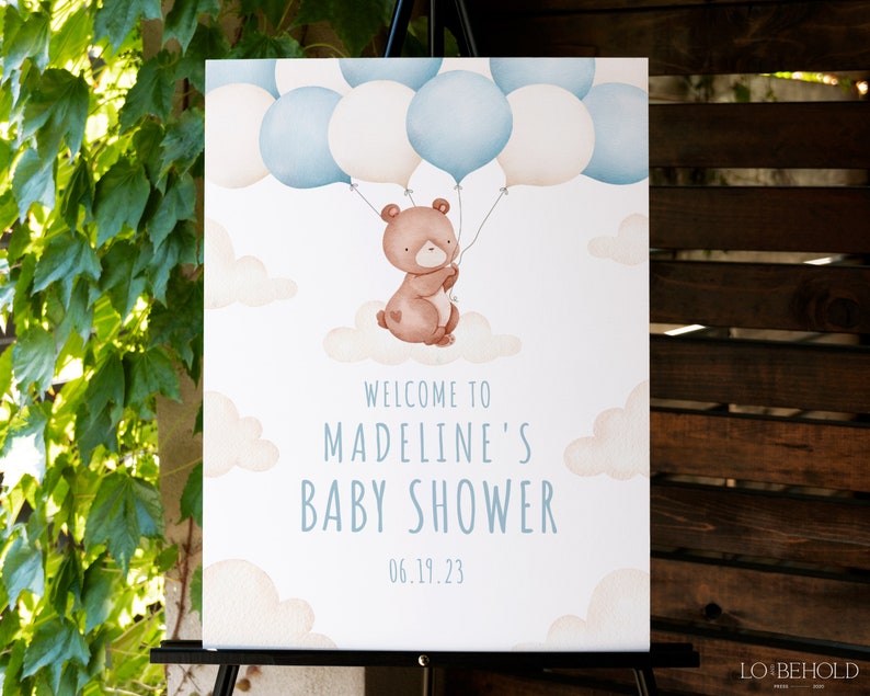 TEDDY | Blue Bear Baby Shower Welcome Sign Template Teddy Bear Baby ...