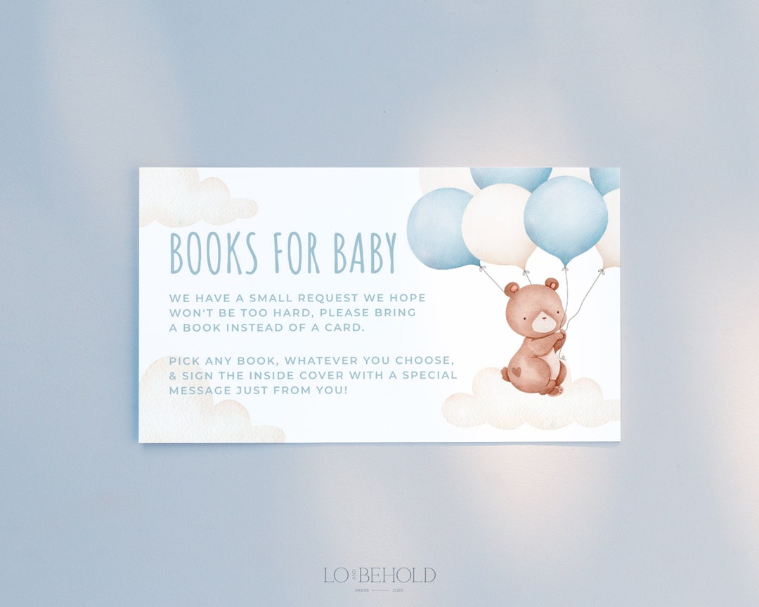 TEDDY | Blue Bear Books for Baby Card Template Baby Shower Bear With ...