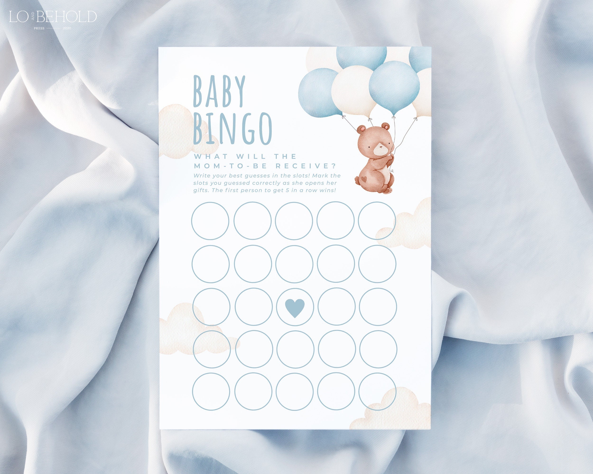 TEDDY Blue Bear Baby Bingo Game Template Download Bear With | Etsy