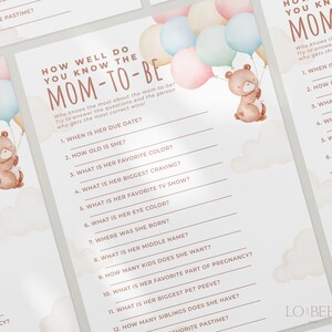 TEDDY | Who Knows Mommy Best Baby Shower Game Editable Template Teddy ...