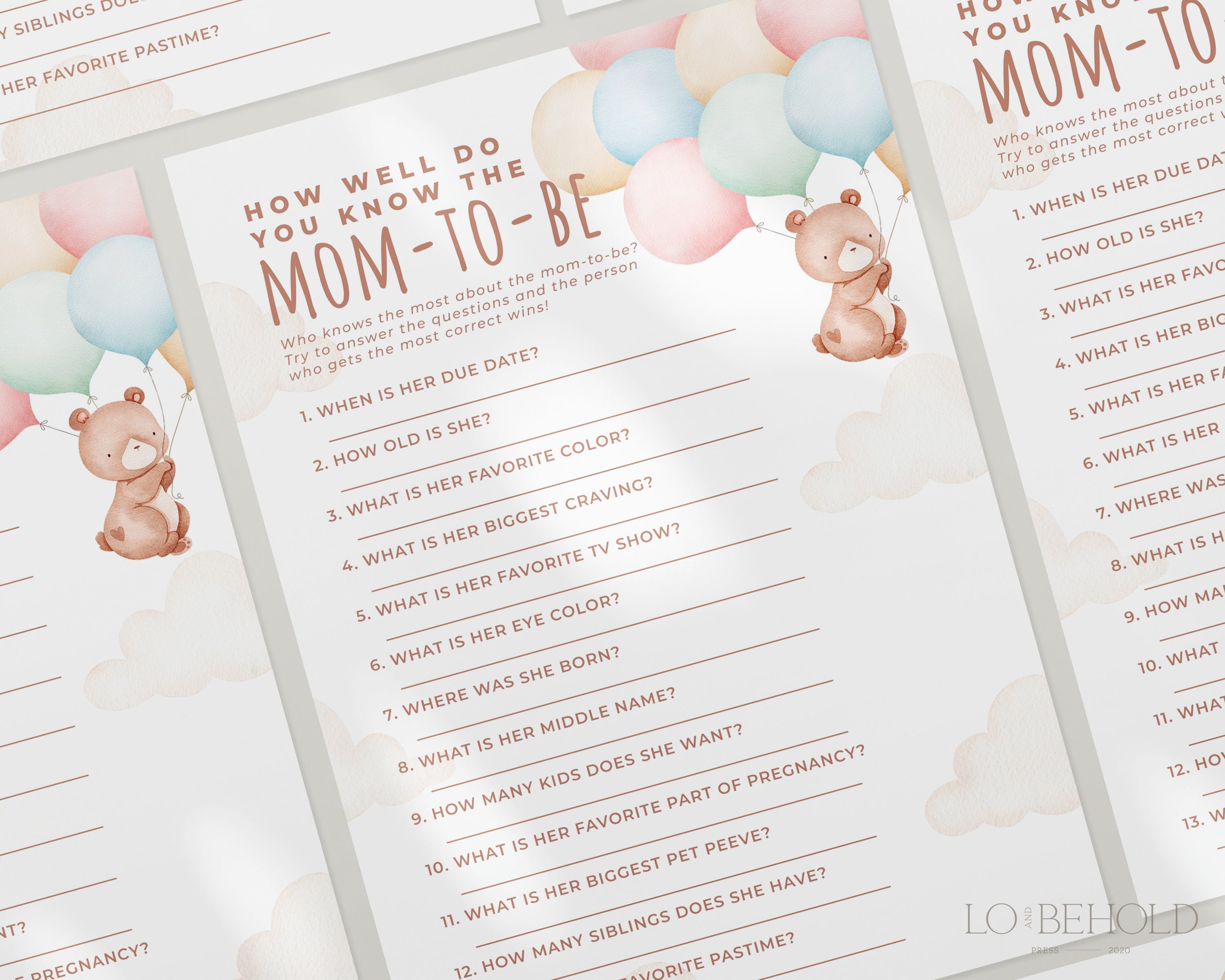 TEDDY Who Knows Mommy Best Baby Shower Game Editable - Etsy