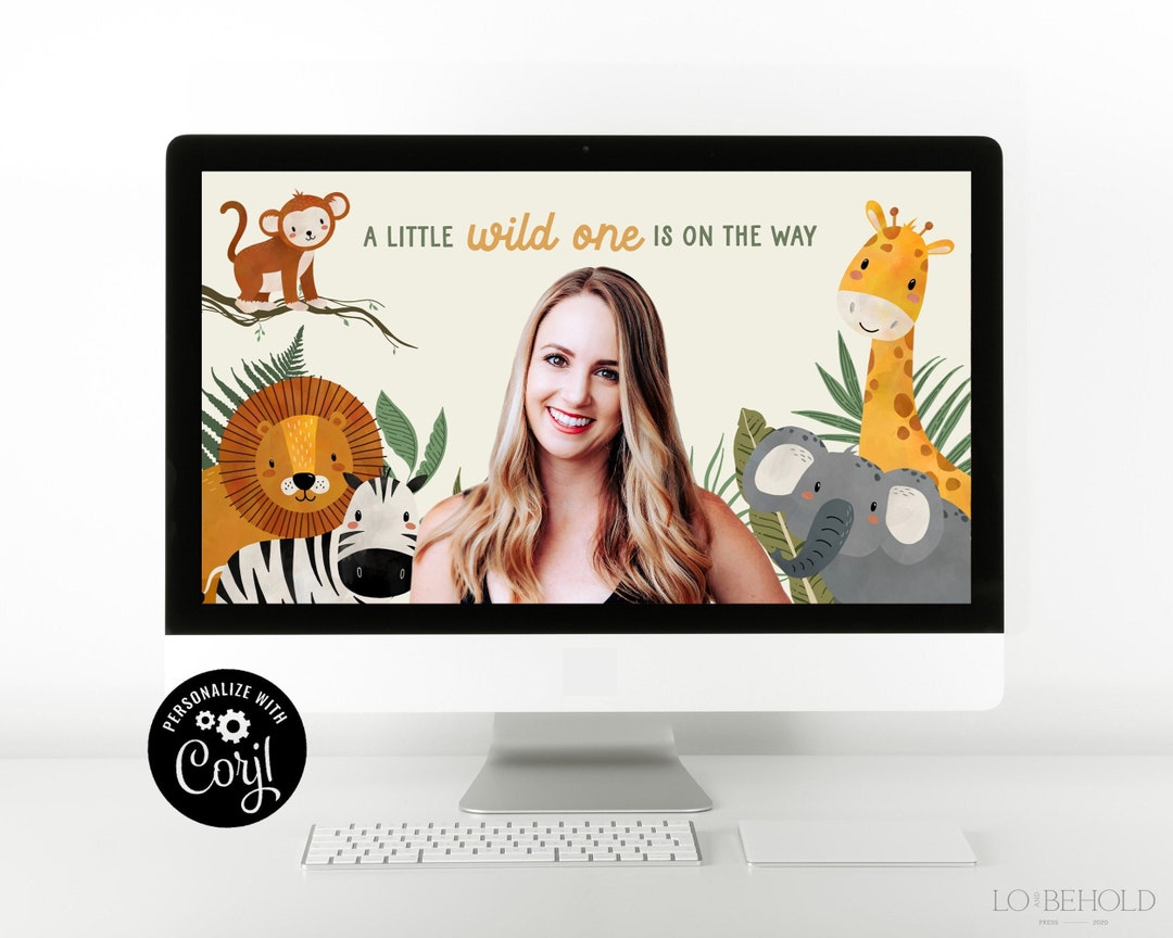 Zoom Background Baby Shower, Virtual Baby Shower, Safari Virtual ...