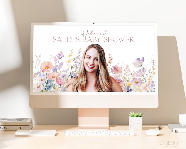 Wildflower Zoom Background Baby Shower, Virtual Baby Shower, Social ...