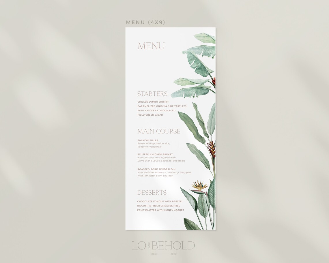 PARADISE | Tropical Menu Template Editable Template Instant Download ...