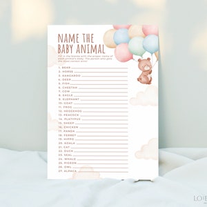 TEDDY | Name the Baby Animal Game Baby Shower Game Editable Template ...