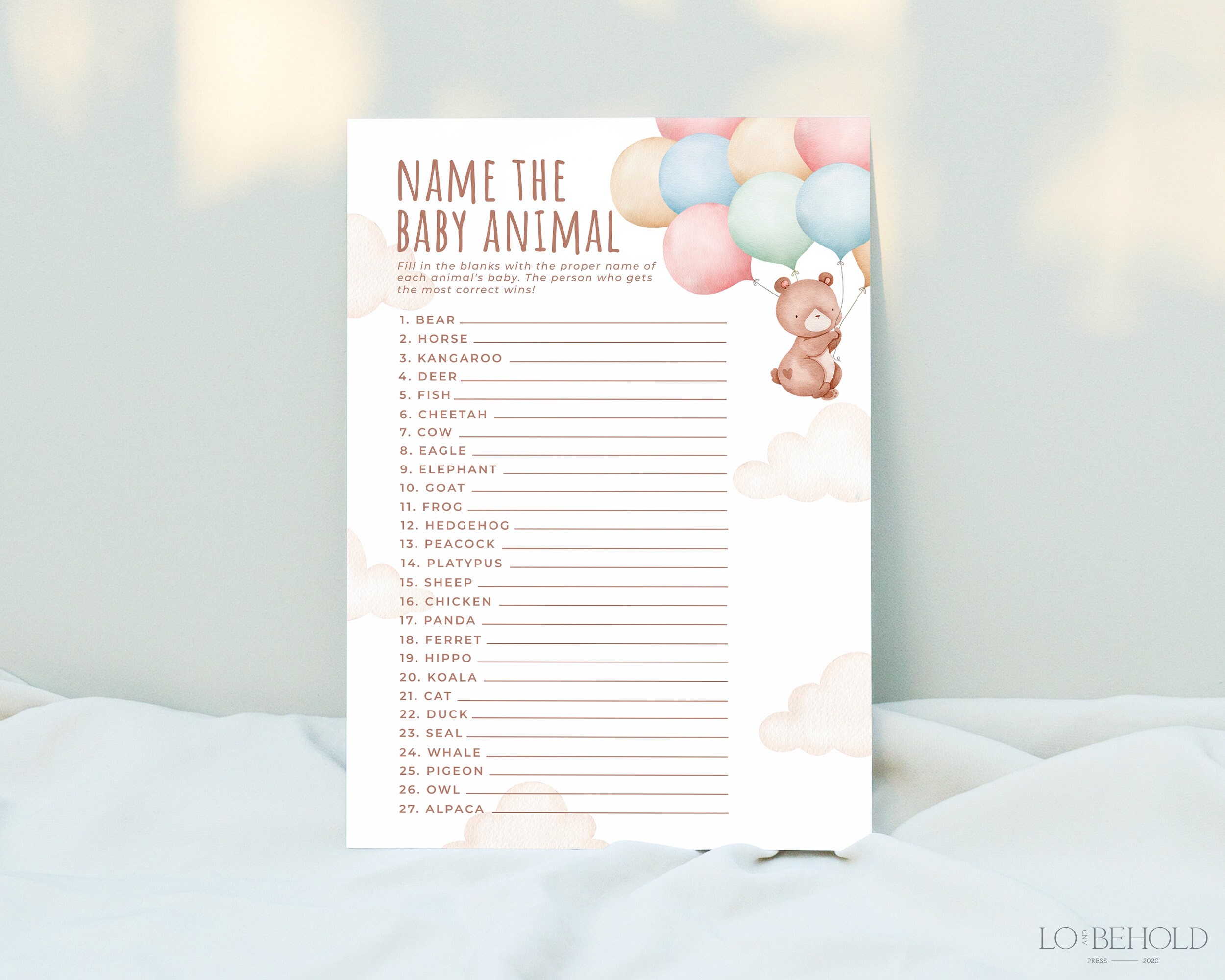 TEDDY Name the Baby Animal Game Baby Shower Game Editable - Etsy