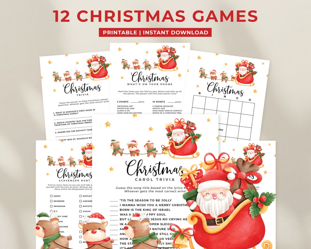 12 Christmas Games Bundle Template, Printable Christmas Party Games ...