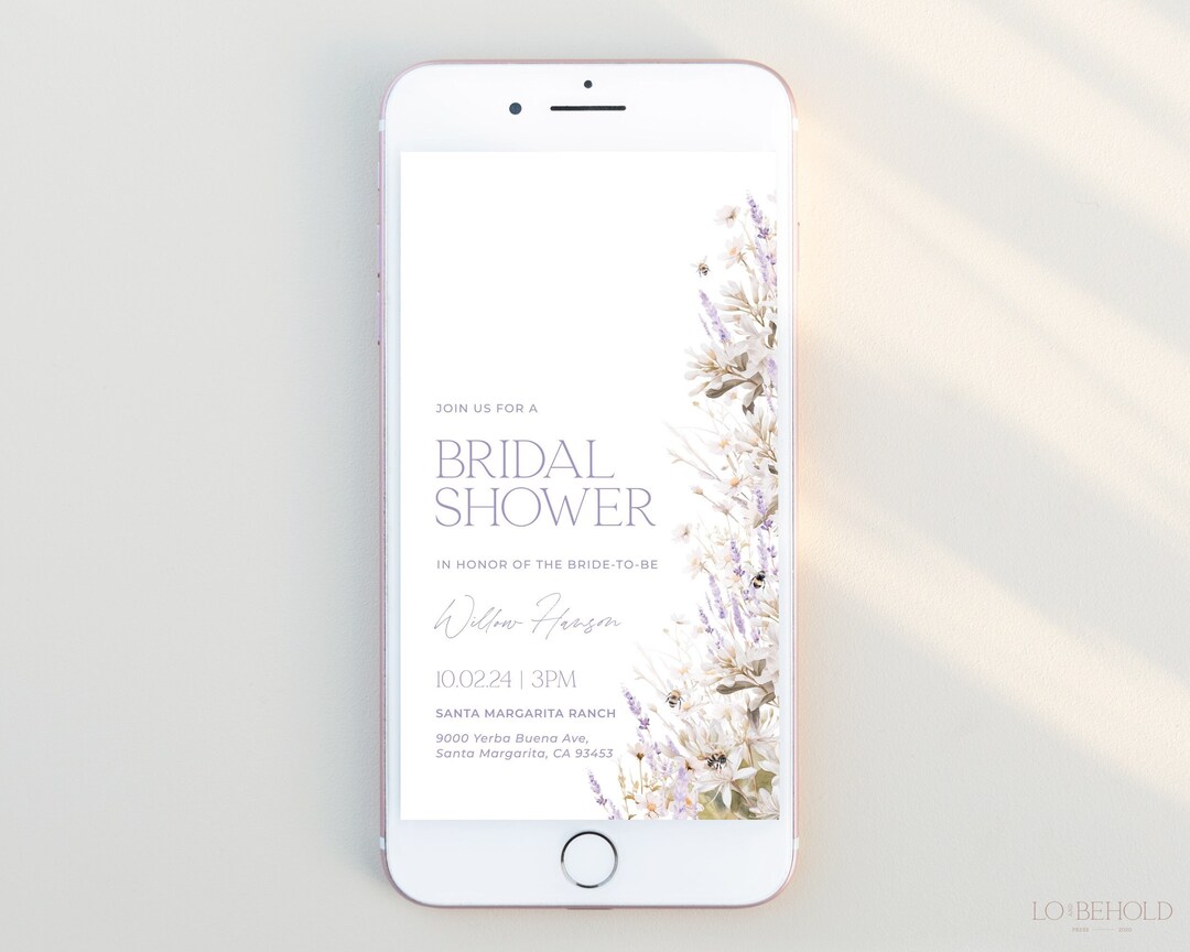 Lavender Bridal Shower Digital Evite Template, Purple Floral Bridal ...