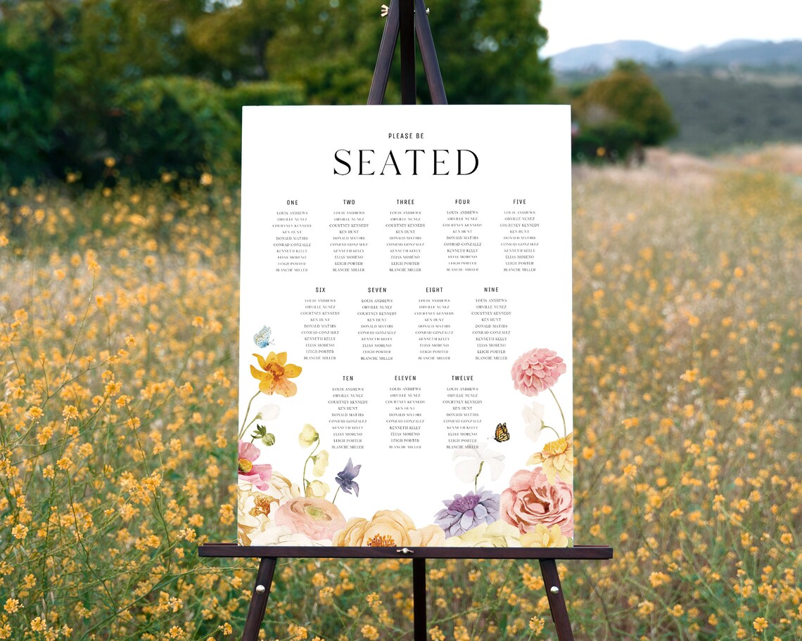 BLOOM | Wedding Seating Chart Poster Modern Floral Editable Template ...