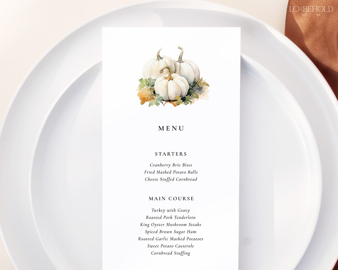 Minimalist Fall Menu Template, Fall Pumpkin Wedding Dinner Menu Card ...