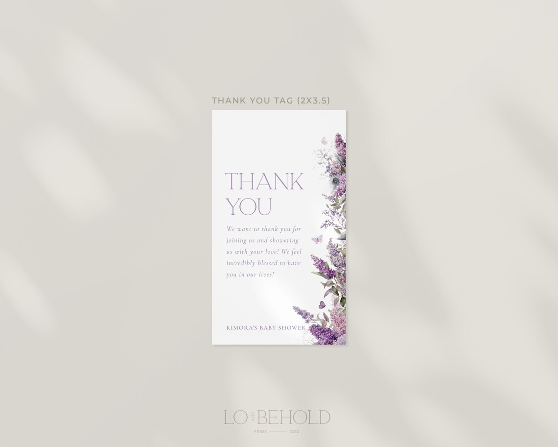Wisteria Thank You Tag Template, Printable Baby Shower Thank You Tag ...
