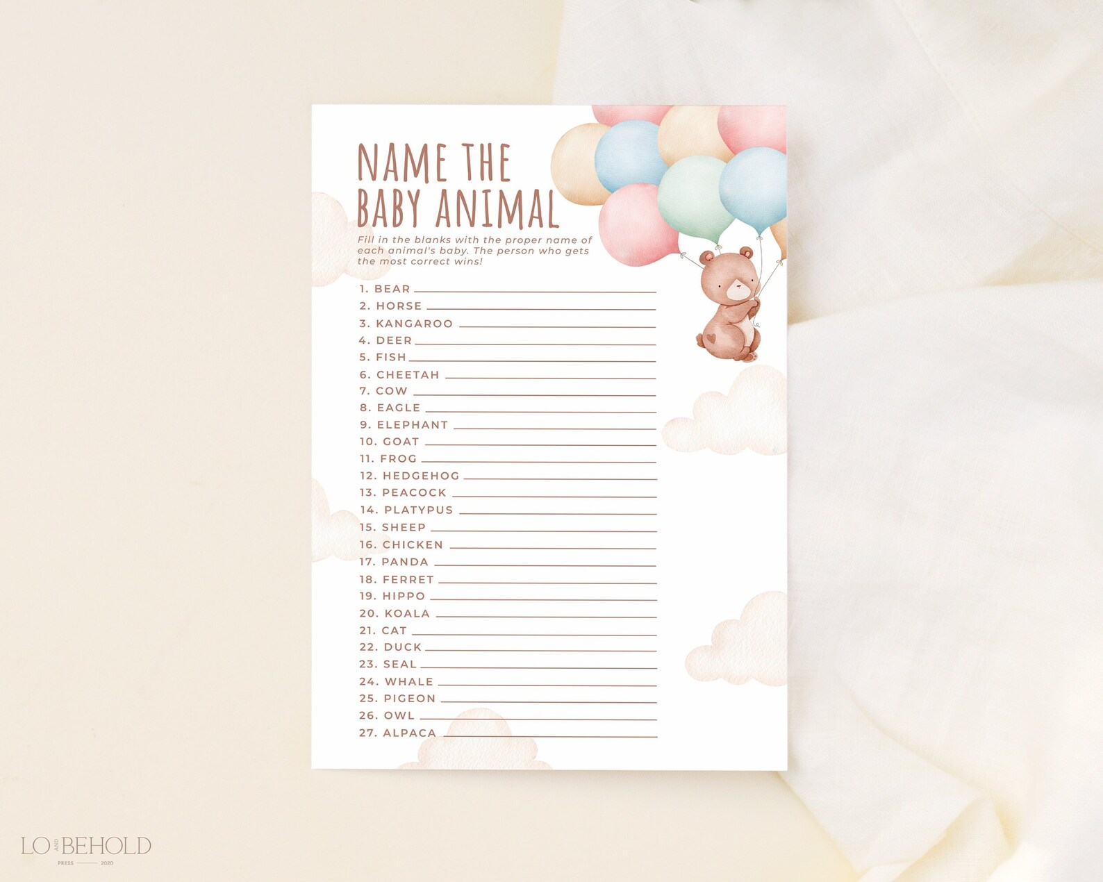 TEDDY Name the Baby Animal Game Baby Shower Game Editable - Etsy