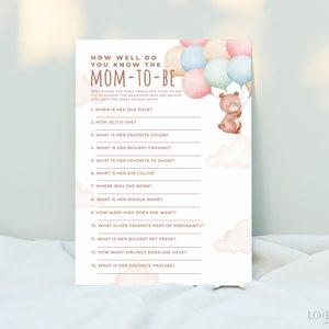 TEDDY | Who Knows Mommy Best Baby Shower Game Editable Template Teddy ...