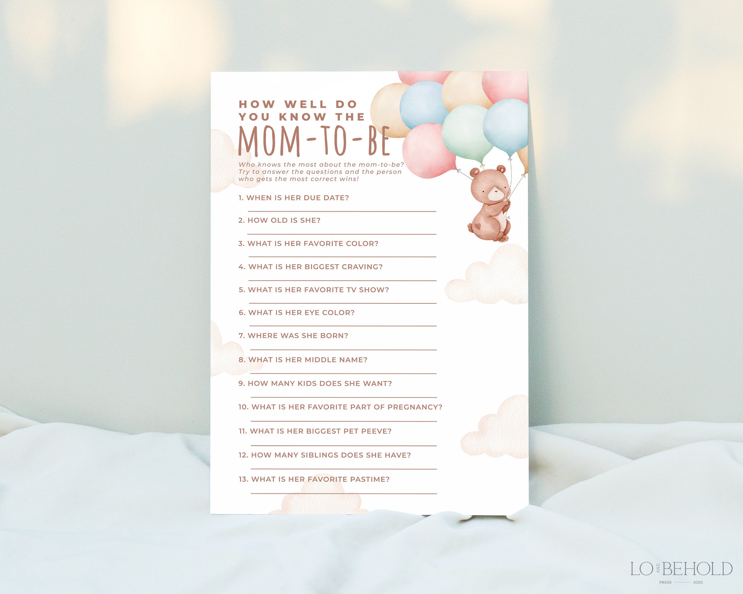 TEDDY Who Knows Mommy Best Baby Shower Game Editable - Etsy