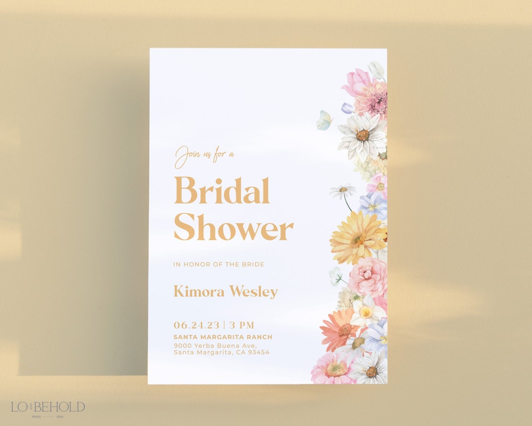 Floral Bridal Shower Invitation Template, Modern Spring Wedding ...