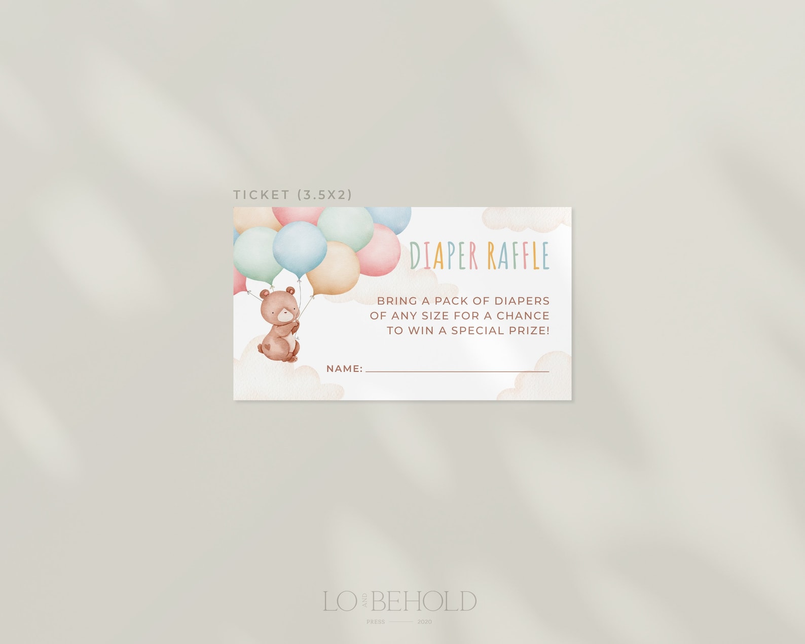 TEDDY Bear Diaper Raffle Ticket Baby Shower Template | Etsy