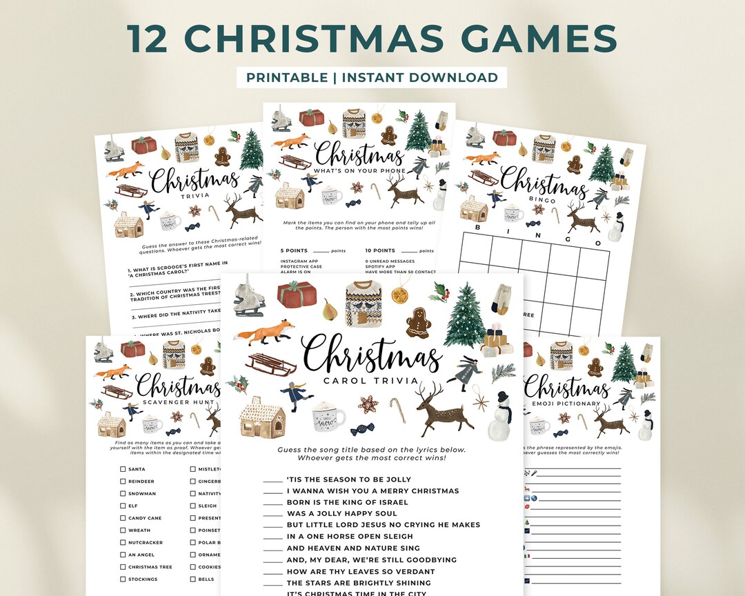 12 Christmas Games Bundle Template, Printable Christmas Party Games ...
