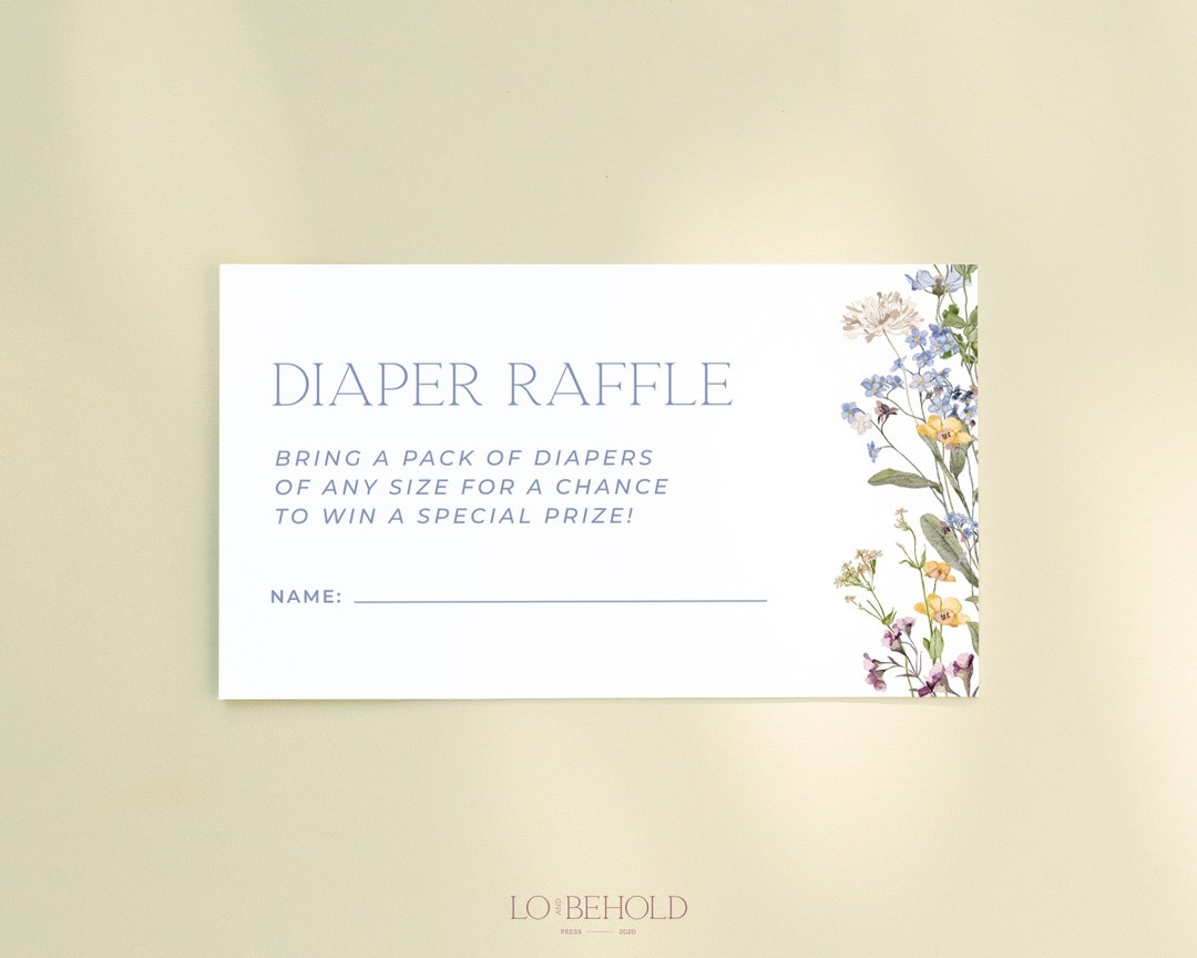 Wildflower Diaper Raffle Ticket Template Blue Floral Baby Shower Raffle ...