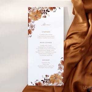 Autumn Wedding Menu Template Download, Fall Floral Thanksgiving Dinner ...