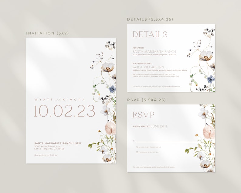 ENCHANTED | Wedding Invitation Suite Elegant Floral Editable Template ...