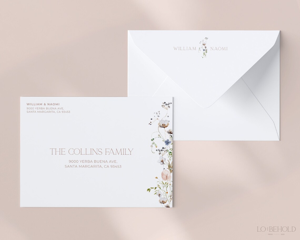 ENCHANTED Minimalist Floral Wedding Envelope Address | Etsy