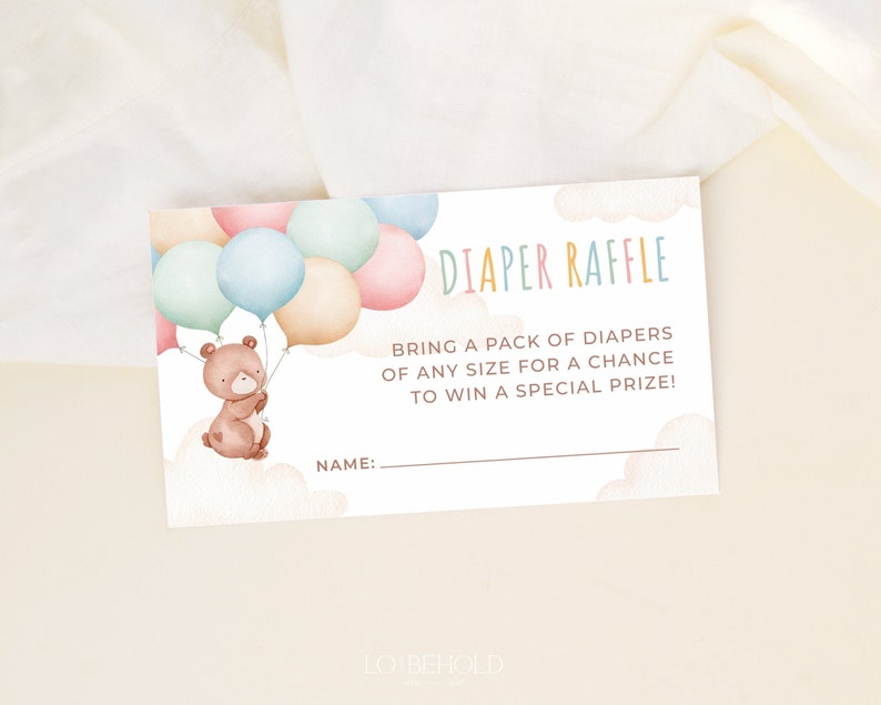 TEDDY Bear Diaper Raffle Ticket Baby Shower Template | Etsy