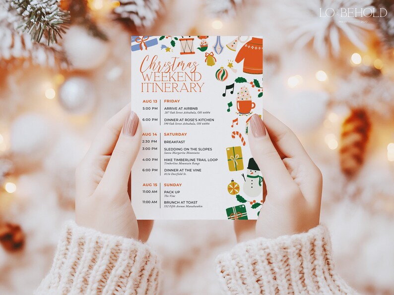 Editable Christmas Weekend Itinerary Template, Holiday Trip Planner ...