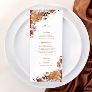 Autumn Wedding Menu Template Download, Fall Floral Thanksgiving Dinner ...