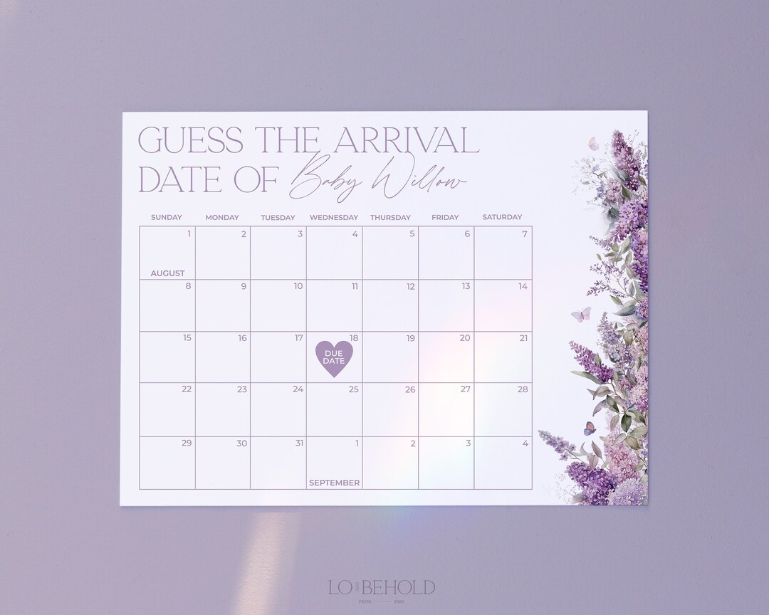 Wisteria Baby Due Date Calendar Template Purple Floral Baby - Etsy