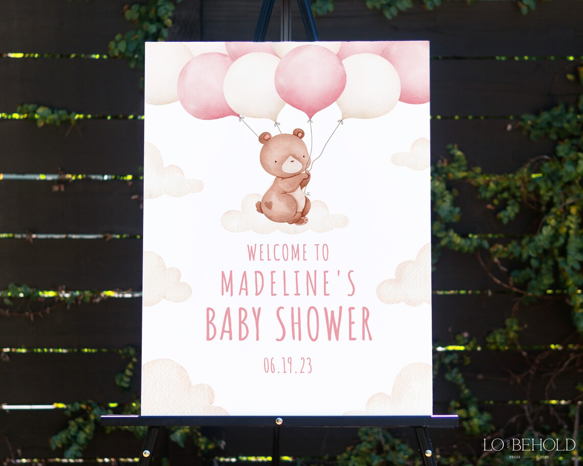 TEDDY Pink Bear Baby Shower Welcome Sign Template Teddy Bear - Etsy