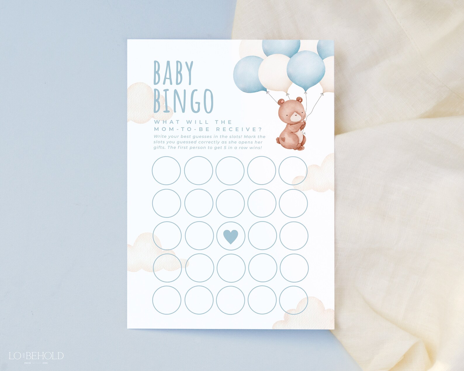TEDDY Blue Bear Baby Bingo Game Template Download Bear With | Etsy