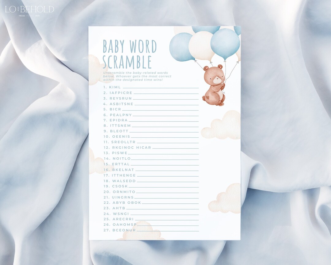 TEDDY | Baby Word Scramble Game Editable Template DIY Instant Download ...