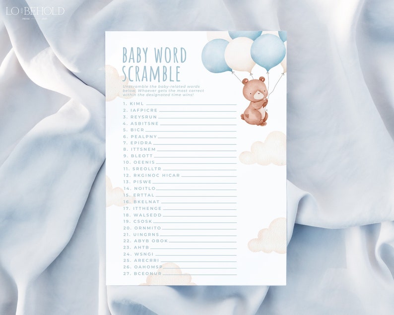 TEDDY | Baby Word Scramble Game Editable Template DIY Instant Download ...
