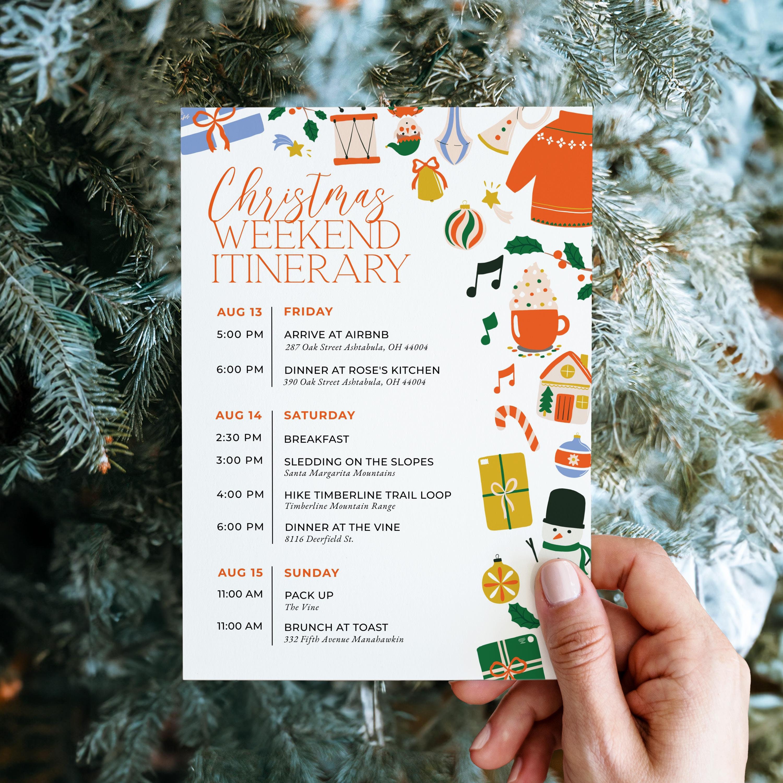 Editable Christmas Weekend Itinerary Template, Holiday Trip Planner ...