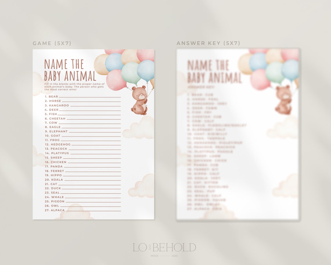 TEDDY Name the Baby Animal Game Baby Shower Game Editable - Etsy