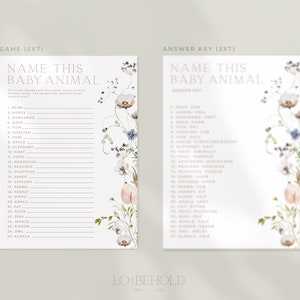ENCHANTED | Name the Baby Animal Game Floral Baby Shower Game Editable ...