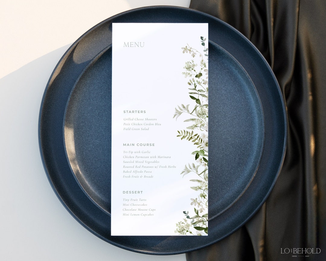 Greenery Wedding Menu Template, Minimalist Greenery Printable Menu Card ...