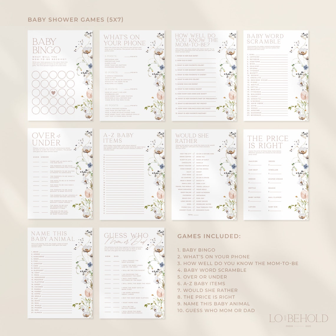 ENCHANTED 15 Baby Shower Games Bundle Elegant Floral Baby | Etsy