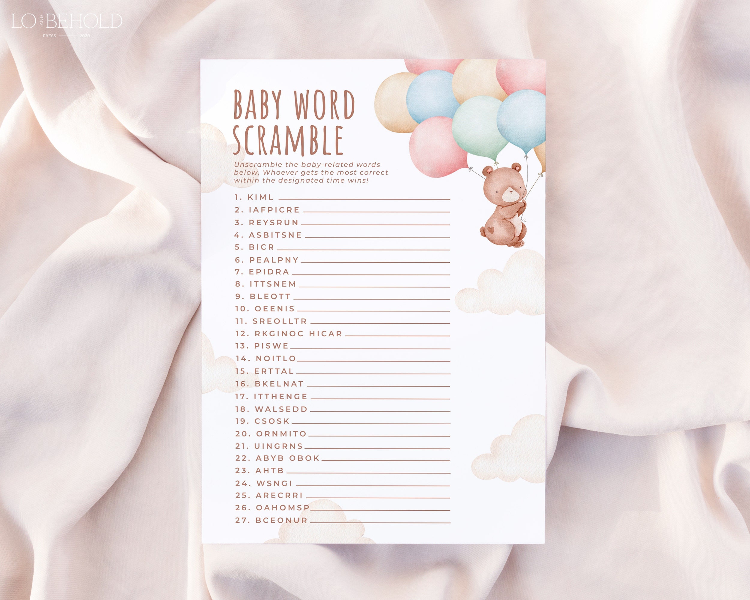 TEDDY | Baby Word Scramble Game Editable Template DIY Instant Download ...